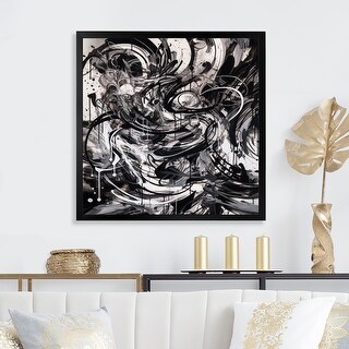 Designart "Black And Graffiti Of Marble Iii" Abstract Marble Framed Canvas Print - Bed Bath ...